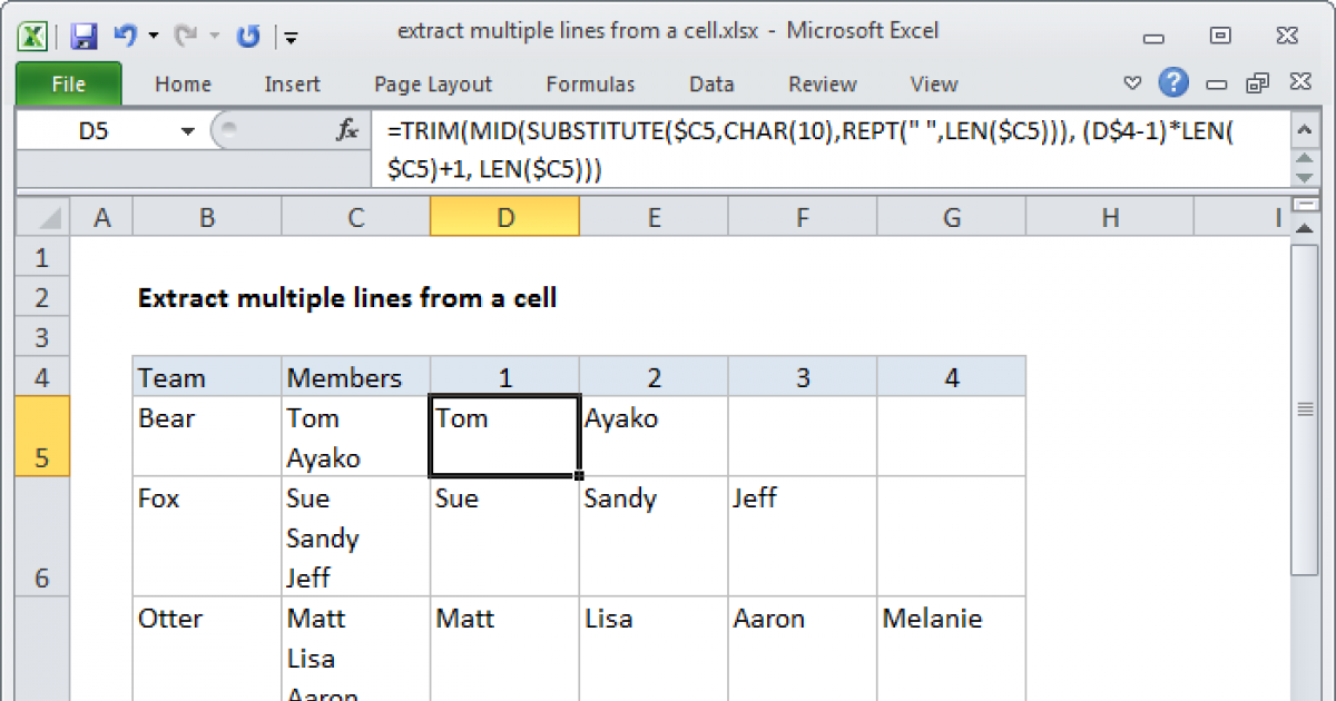 Extract Multiple Lines From A Cell Excel Formula Exceljet